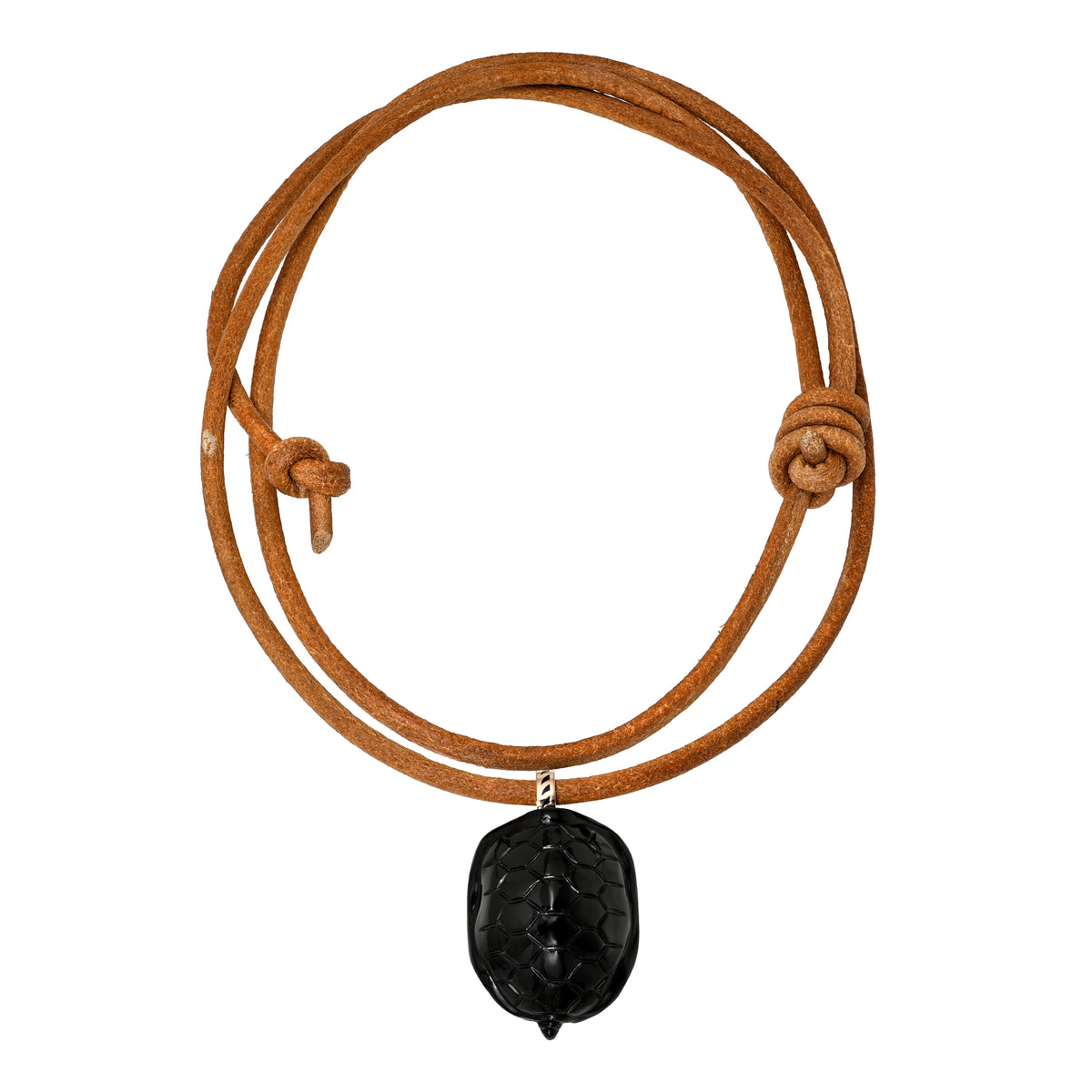 CARVED ONYX TURTLE ON NATURAL LEATHER CORD